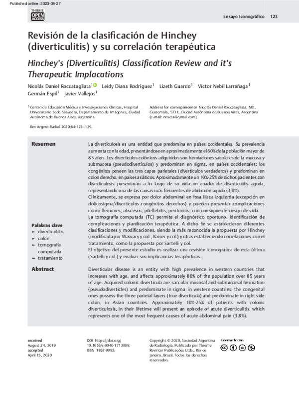 (PDF) Revisión de la clasificación de Hinchey (diverticulitis) y su ...