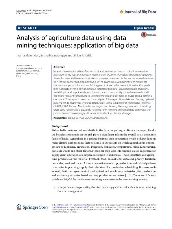 (PDF) Analysis of agriculture data using data mining techniques ...