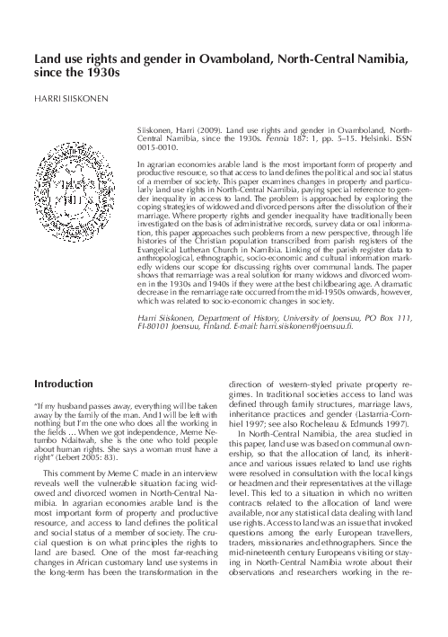(PDF) Land use rights and gender in Ovamboland, North-Central Namibia ...