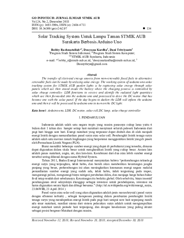 Pdf Solar Tracking System Untuk Lampu Taman Stmik Aub Surakarta Berbasis Arduino Uno