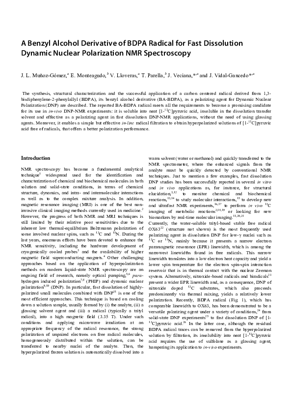 (PDF) A Benzyl Alcohol Derivative of BDPA Radical for Fast Dissolution ...