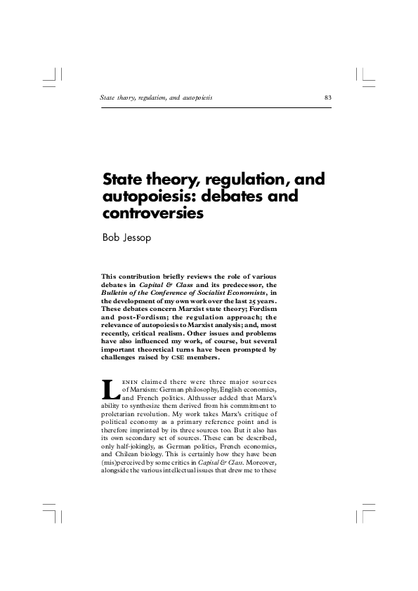 (PDF) State theory, regulation, and autopoiesis: debates and controversies