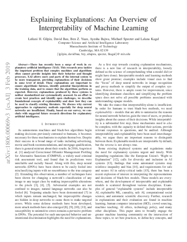 (PDF) Explaining Explanations: An Overview of Interpretability of Machine Learning