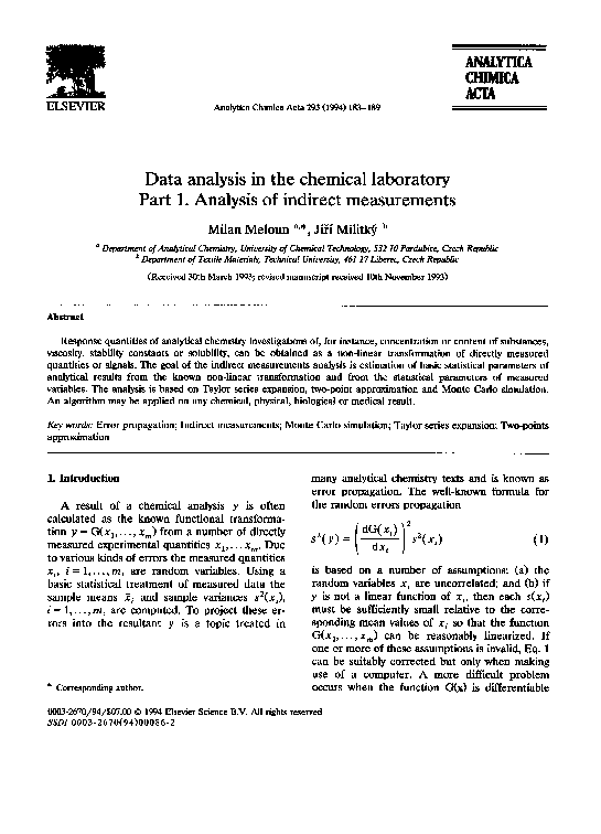 (PDF) Data analysis in the chemical laboratory Part 1. Analysis of ...