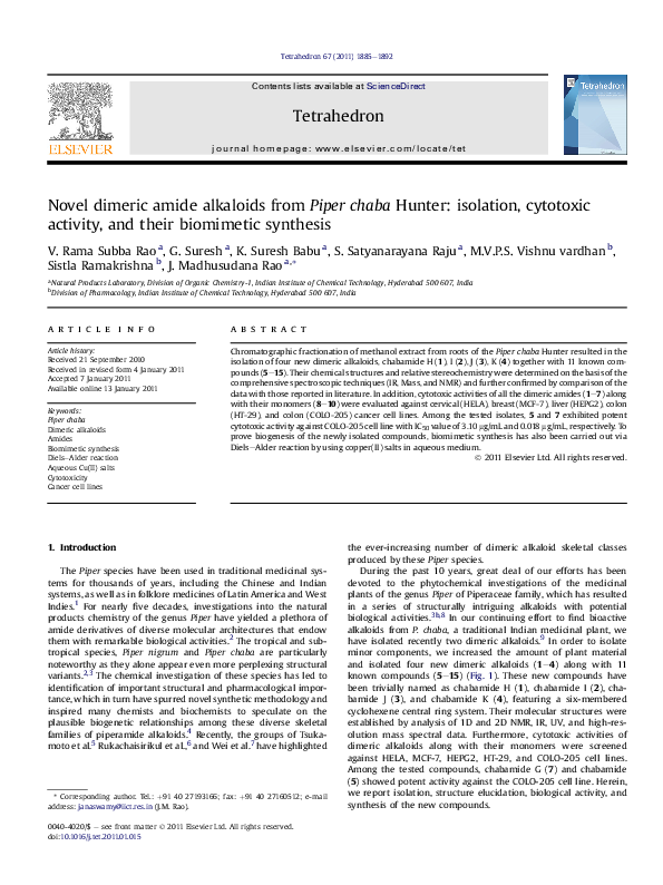 (PDF) Novel dimeric amide alkaloids from Piper chaba Hunter: isolation ...
