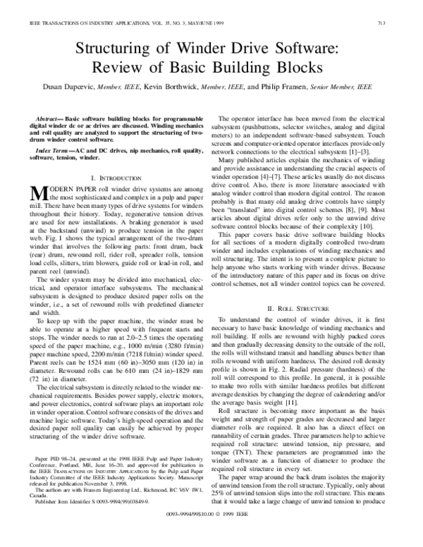(PDF) Structuring of winder drive software: review of basic building blocks