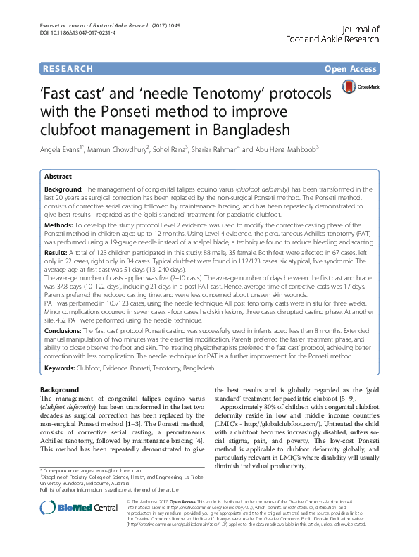 (PDF) Fast cast' and 'needle Tenotomy' protocols with the Ponseti ...