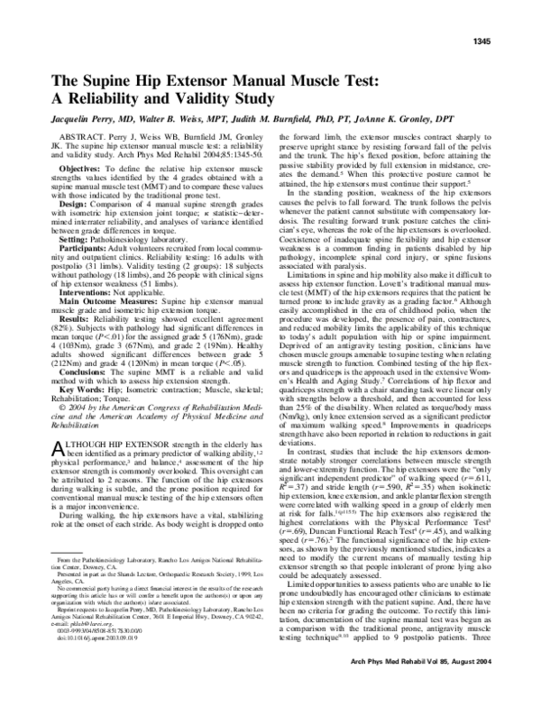 (PDF) The supine hip extensor manual muscle test: A reliability and ...