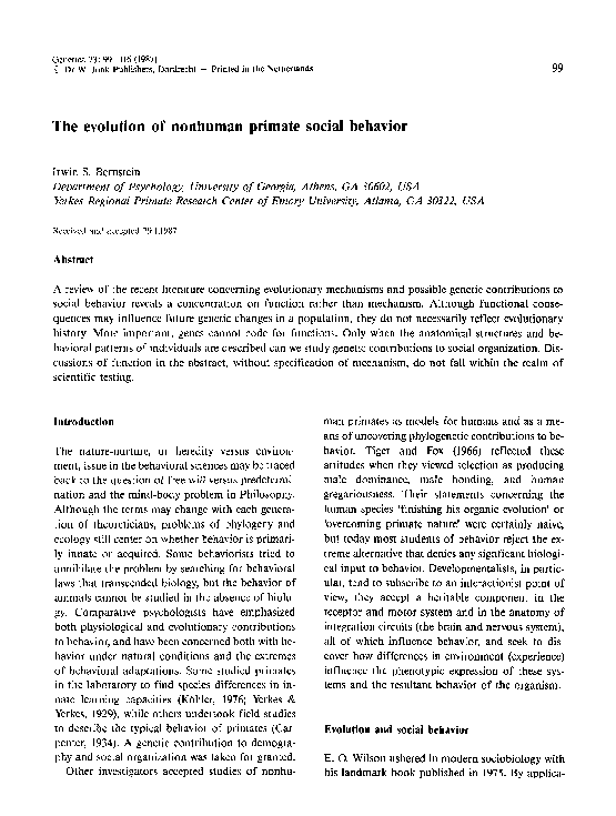 (PDF) The evolution of nonhuman primate social behavior