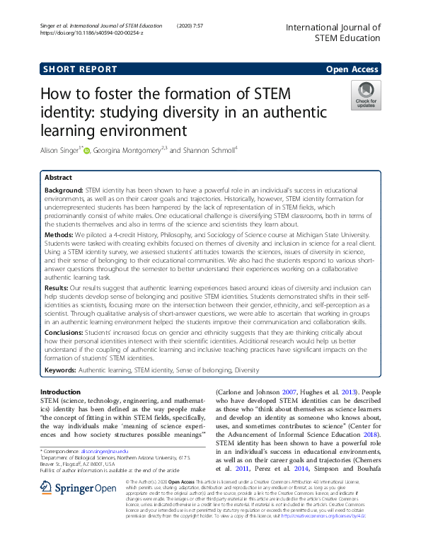 (PDF) How to foster the formation of STEM identity: studying diversity ...