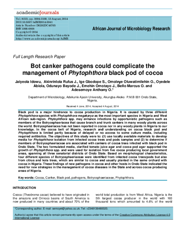 (PDF) Bot canker pathogens could complicate the management of ...