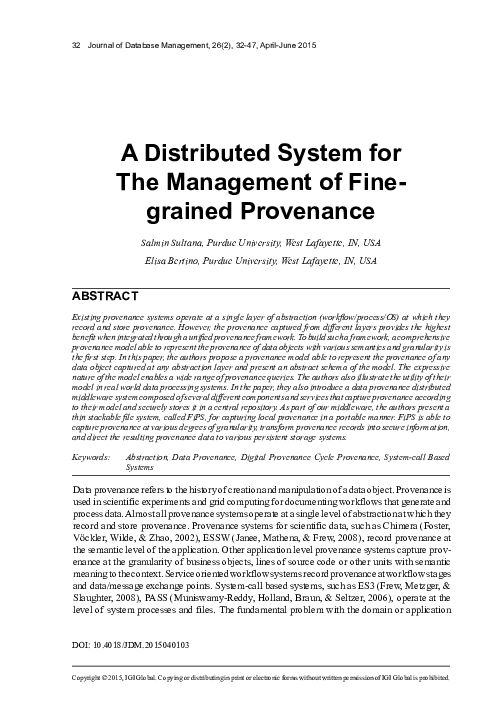 (PDF) A Distributed System for The Management of Fine-grained Provenance