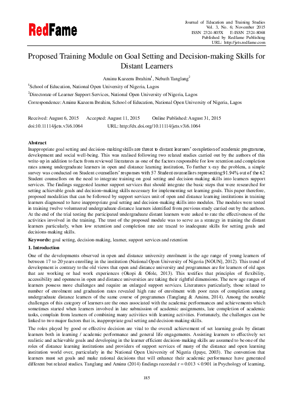 (PDF) Proposed Training Module on Goal Setting and Decision-making ...