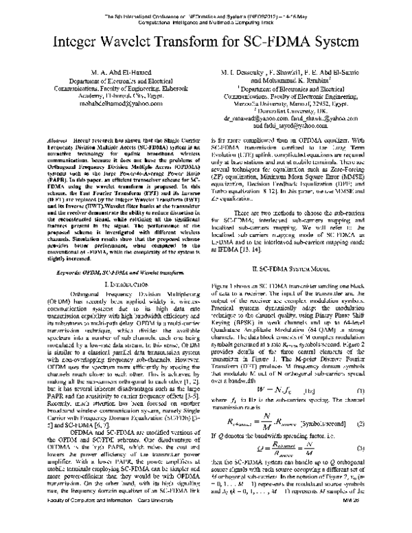 (PDF) Integer wavelet transform for SC-FDMA system
