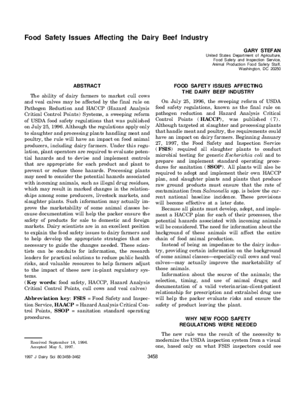 (PDF) Food safety issues affecting the dairy beef industry