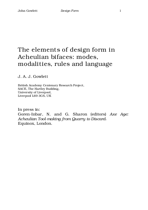 (PDF) The Elements of Design Form in Acheulean Bifaces