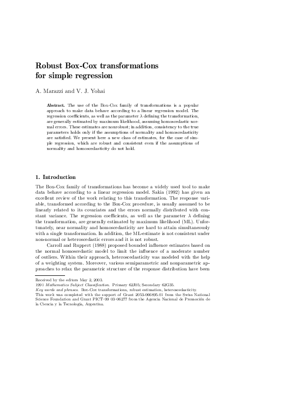(PDF) Robust Box-Cox Transformations for Simple Regression