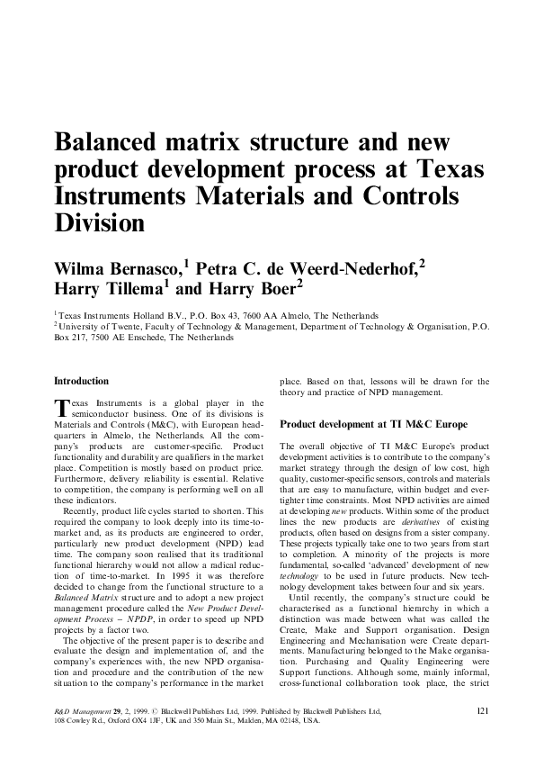 (PDF) Balanced matrix structure and new product development process at ...