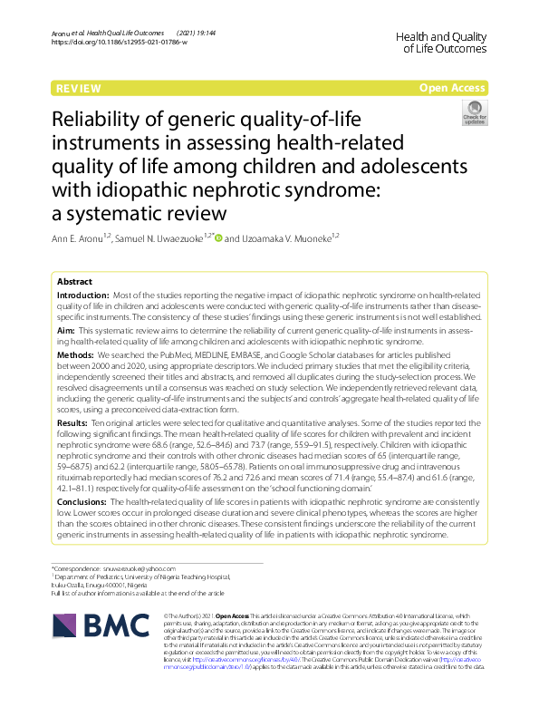 (PDF) Reliability of generic quality-of-life instruments in assessing ...