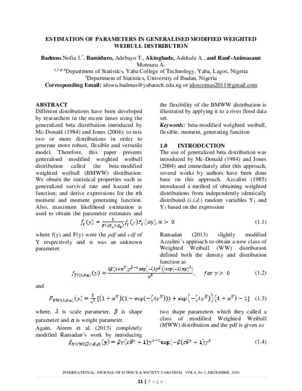 Pdf Estimation Of Parameters In Generalised Modified Weighted Weibull