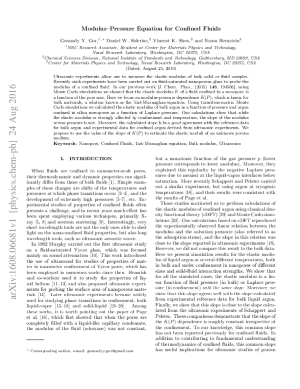 (PDF) Modulus–pressure equation for confined fluids