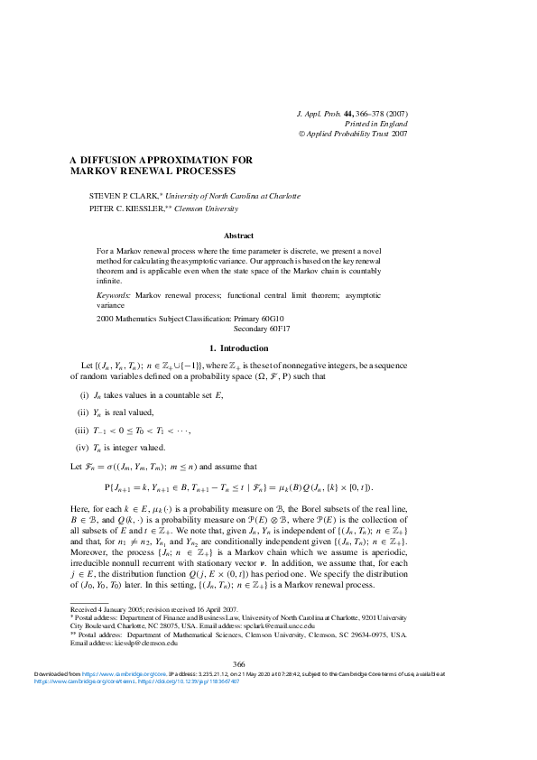 (PDF) A diffusion approximation for Markov renewal processes