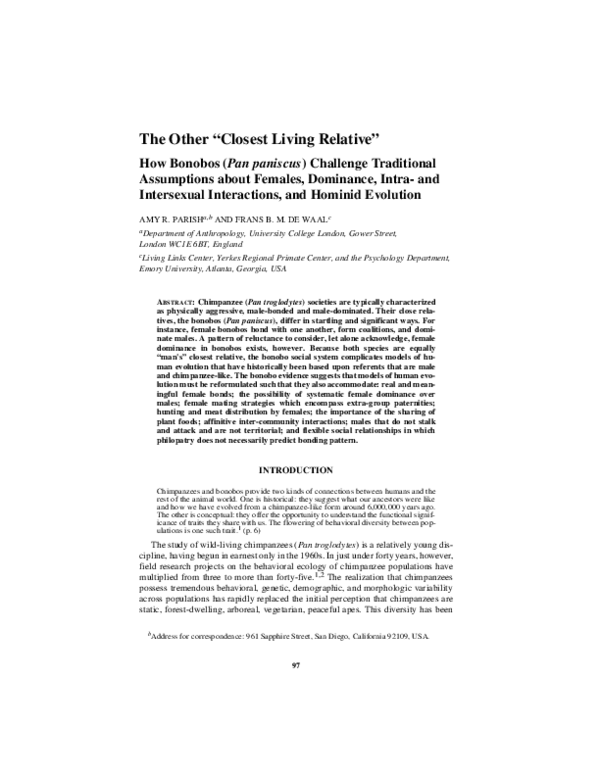 (PDF) The Other “Closest Living Relative”: How Bonobos (Pan paniscus ...