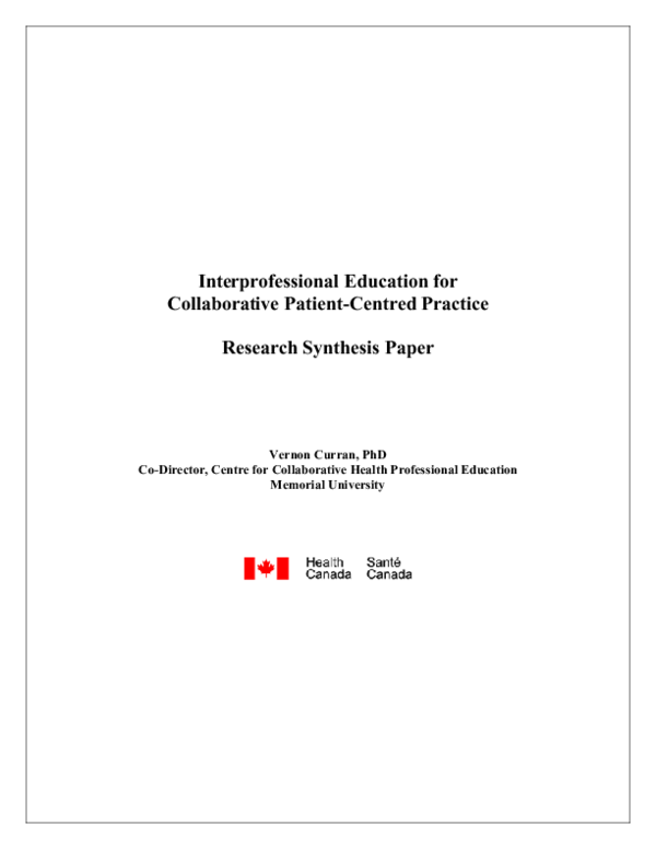 (PDF) Interprofessional Education for Collaborative Patient-Centred Practice: Research Synthesis ...