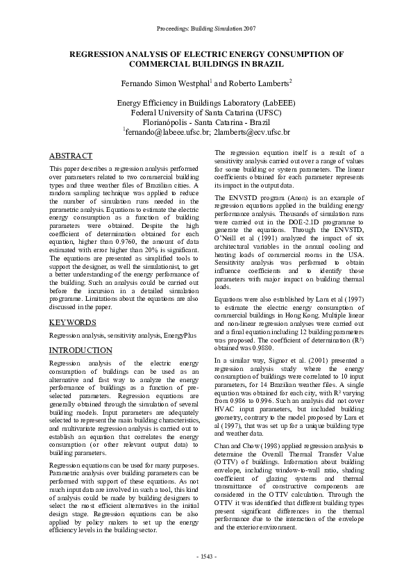 (PDF) Regression Analysis of Electric Energy Consumption of Commercial Buildings in Brazil