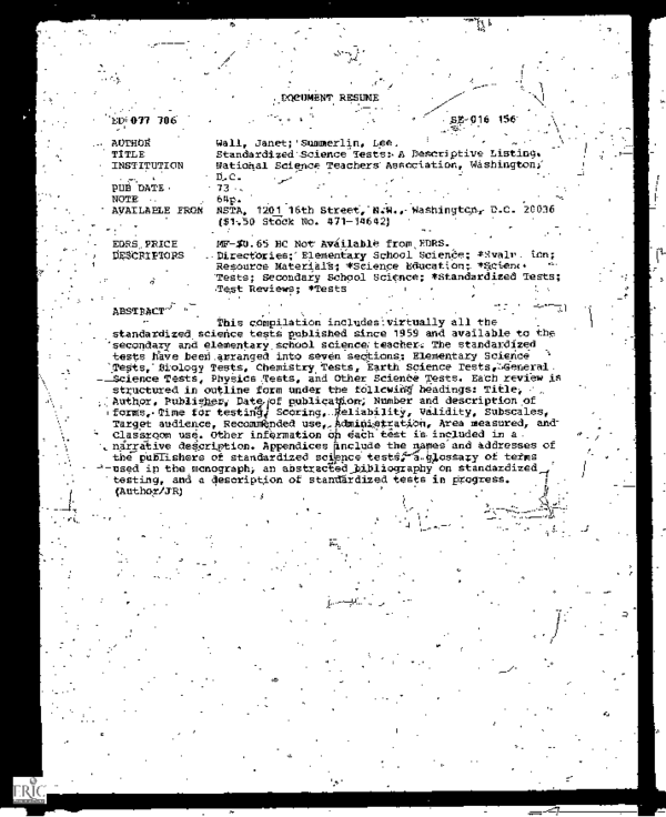 (PDF) Standardized Science Tests: A Descriptive Listing | Janet Wall ...