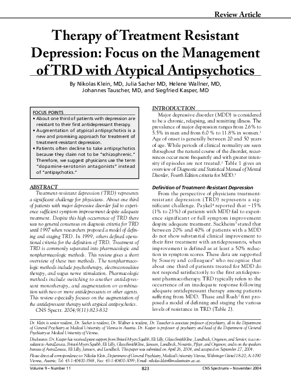 (PDF) Therapy of treatment resistant depression: focus on the ...