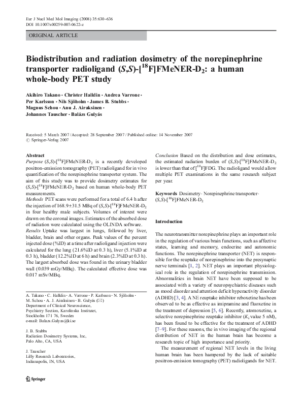 (PDF) Biodistribution and radiation dosimetry of the norepinephrine ...