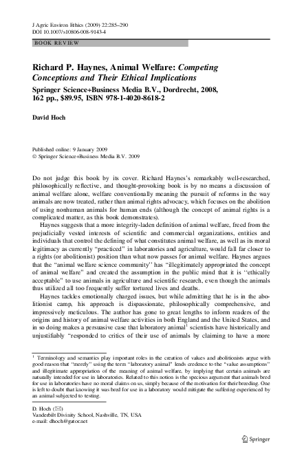 (PDF) Richard P. Haynes, Animal Welfare: Competing Conceptions and ...