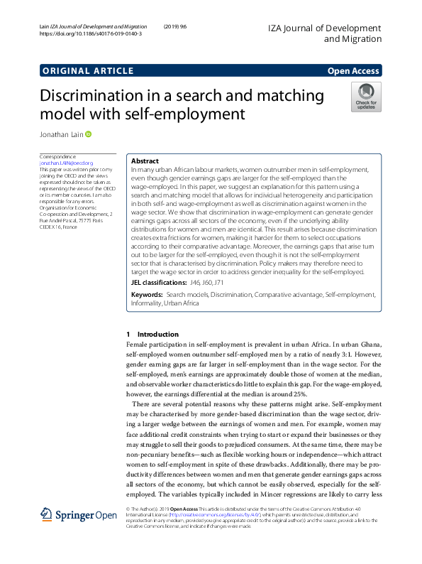 (PDF) Discrimination in a search and matching model with self-employment