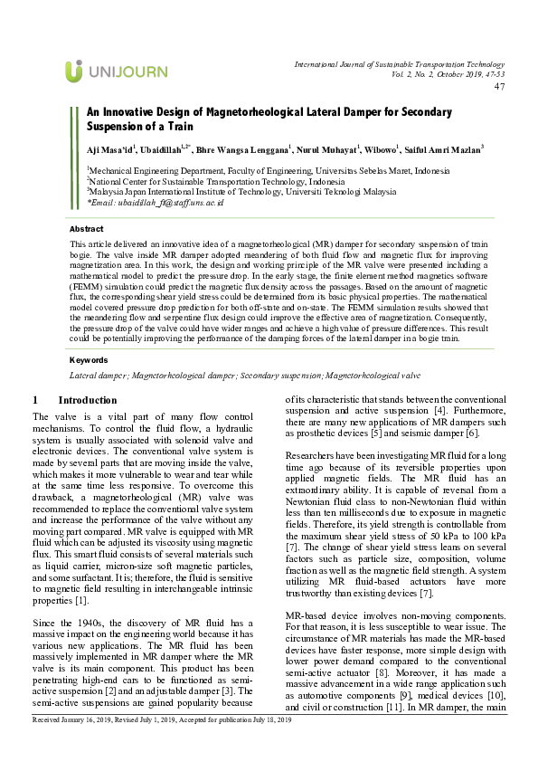(PDF) An Innovative Design of Magnetorheological Lateral Damper for ...