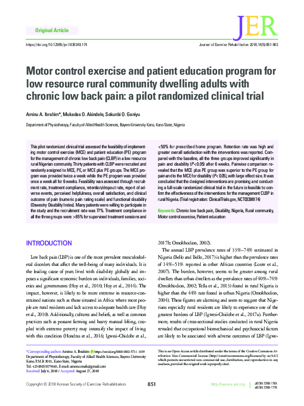(PDF) Motor control exercise and patient education program for low ...