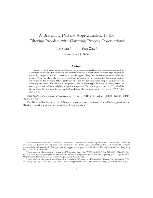 Pdf A Branching Particle Approximation To A Filtering Micromovement Model Of Asset Price
