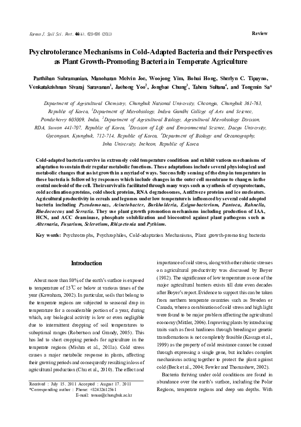 (PDF) Psychrotolerance Mechanisms in Cold-Adapted Bacteria and their ...