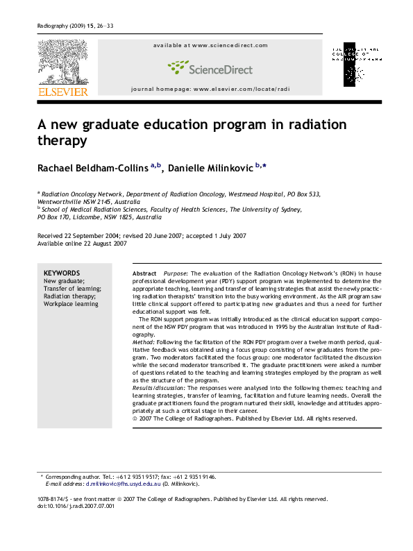 (PDF) A new graduate education program in radiation therapy