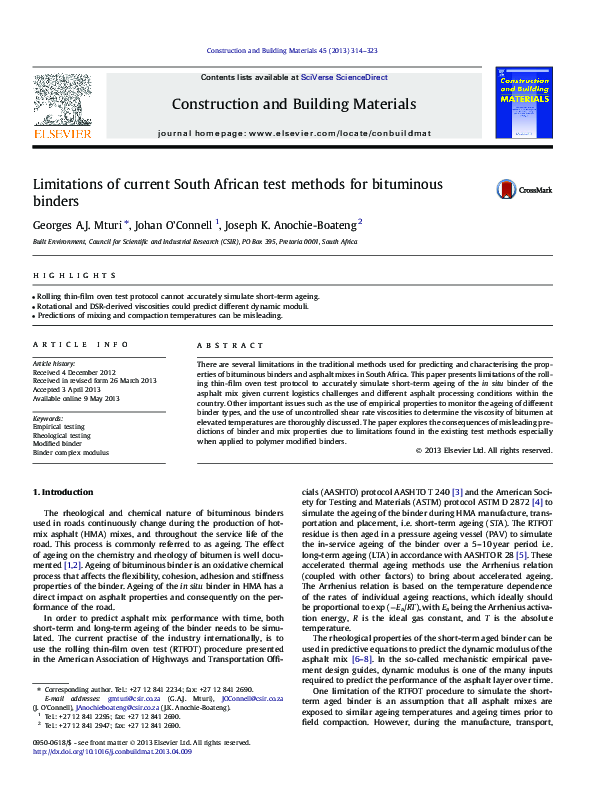 (PDF) Limitations of current South African test methods for bituminous ...