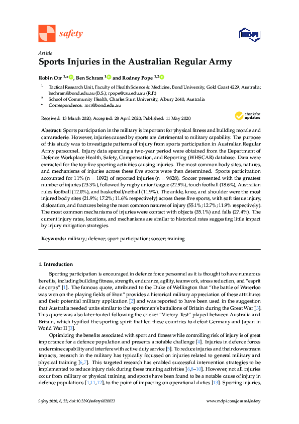 (PDF) Sports Injuries in the Australian Regular Army