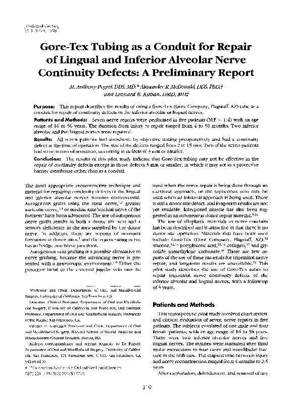 (PDF) Gore-Tex tubing as a conduit for repair of lingual and inferior ...