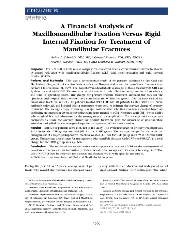 (PDF) A financial analysis of maxillomandibular fixation versus rigid ...