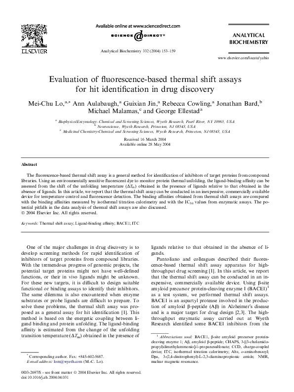 (PDF) Evaluation of fluorescence-based thermal shift assays for hit ...