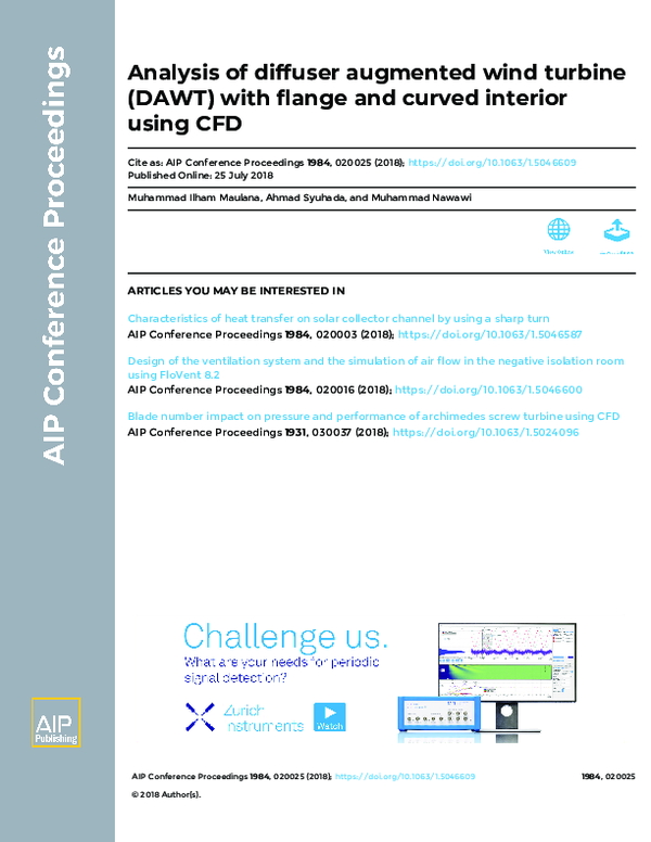 (PDF) Analysis of diffuser augmented wind turbine (DAWT) with flange and curved interior using CFD