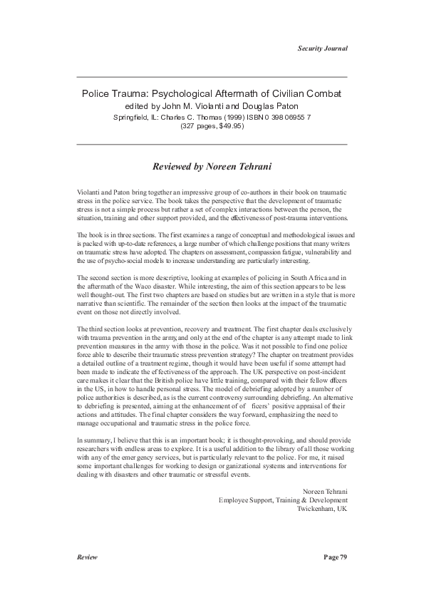 (PDF) Police Trauma: Psychological Aftermath of Civilian Combat