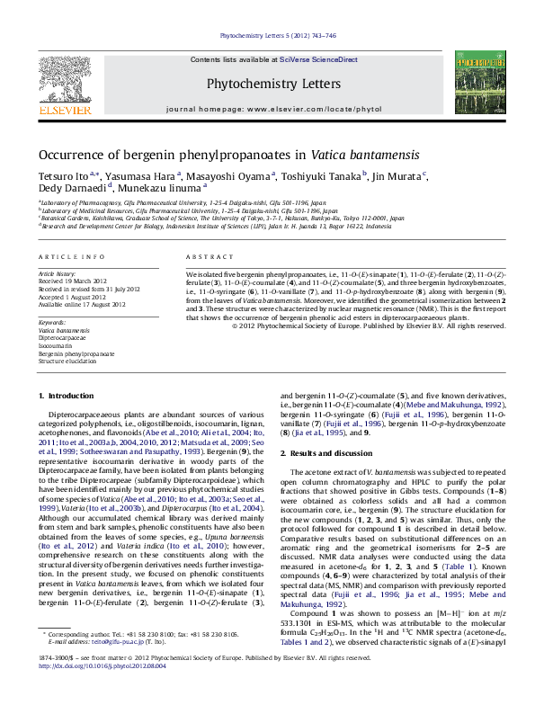 (PDF) Occurrence of bergenin phenylpropanoates in Vatica bantamensis