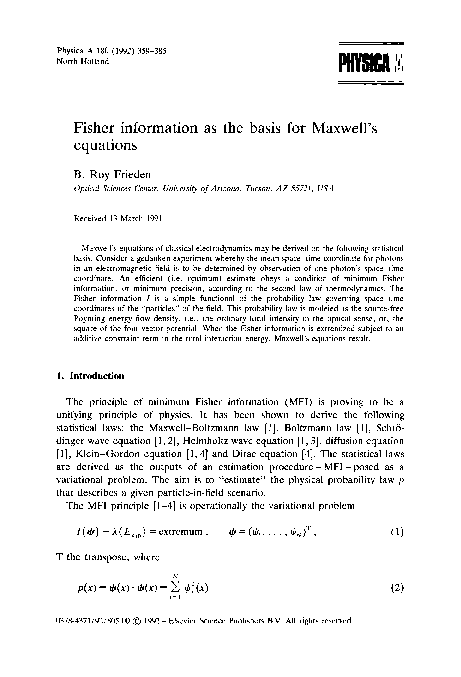 (PDF) Fisher information as the basis for Maxwell's equations