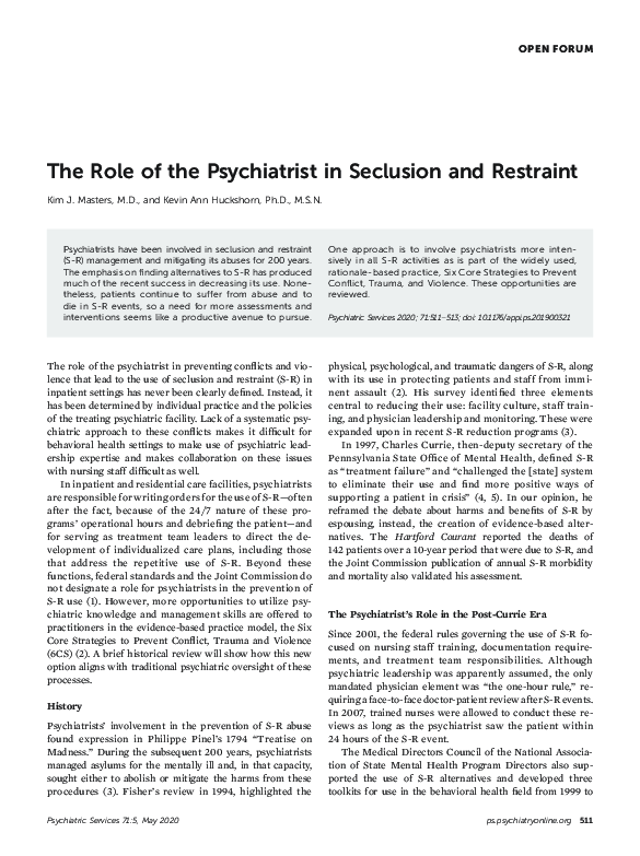(PDF) The Role of the Psychiatrist in Seclusion and Restraint
