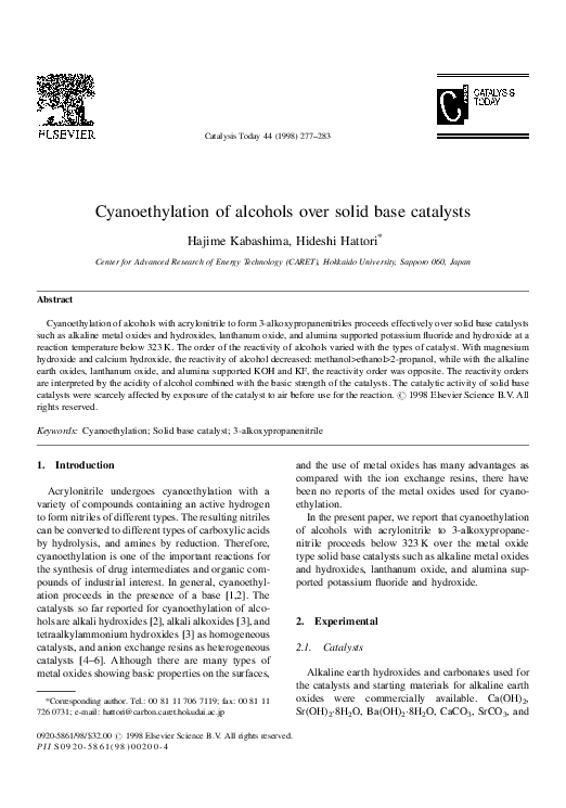 (PDF) Cyanoethylation of alcohols over solid base catalysts